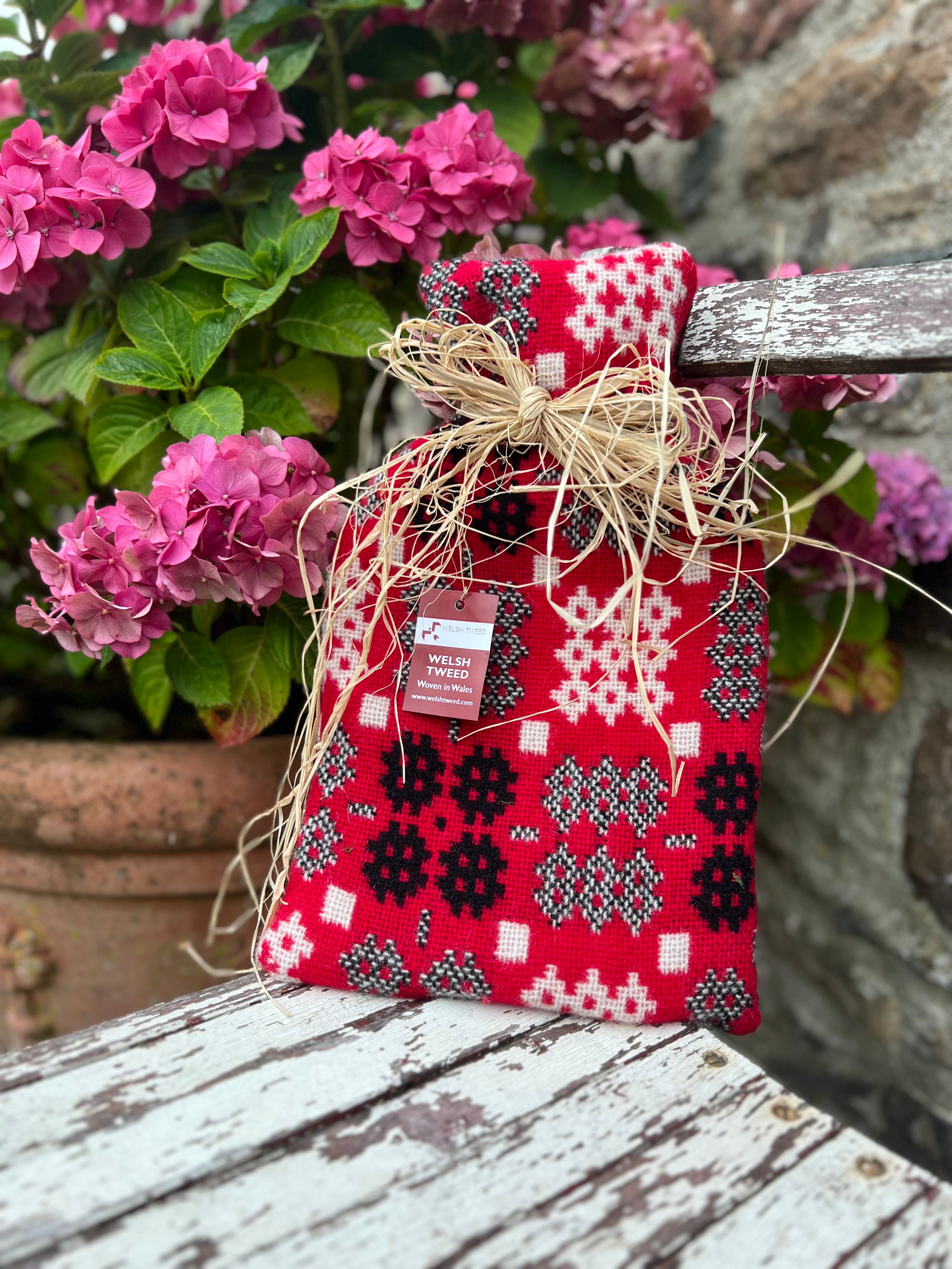 Welsh Tapestry Hot Water Bottle Cover – Côch, Gwyn & Du – Welsh Tweed